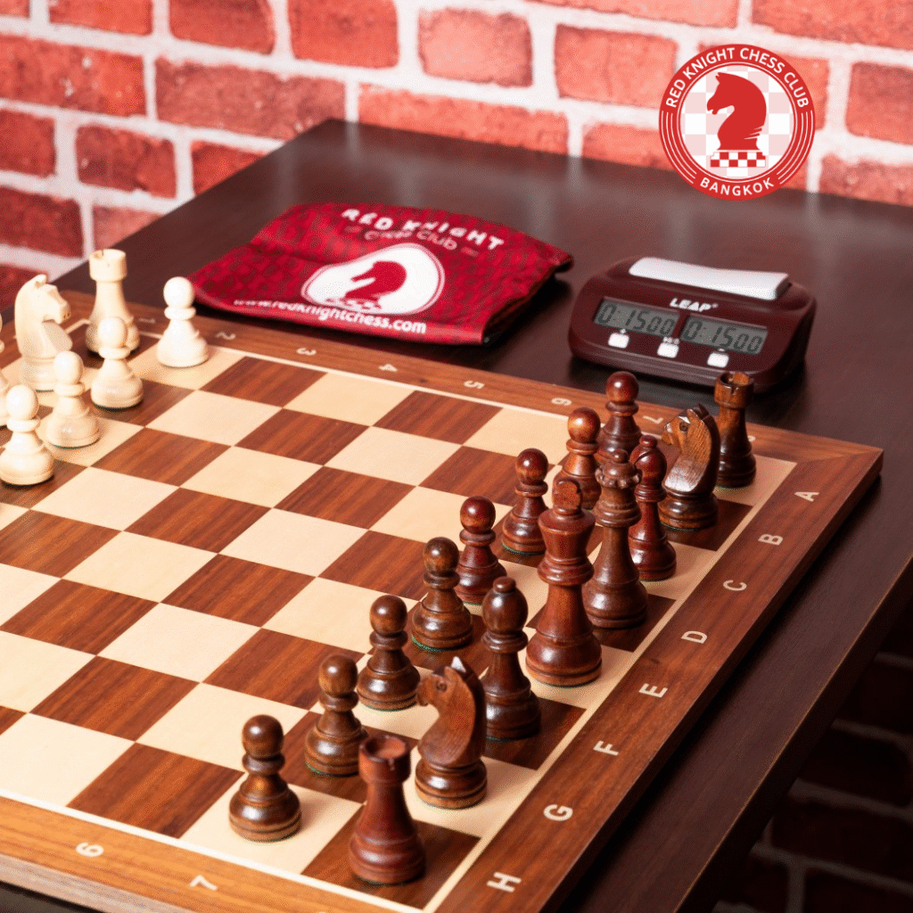 Basic Staunton No.6 Wooden Chess Pieces - Red Knight Chess Club
