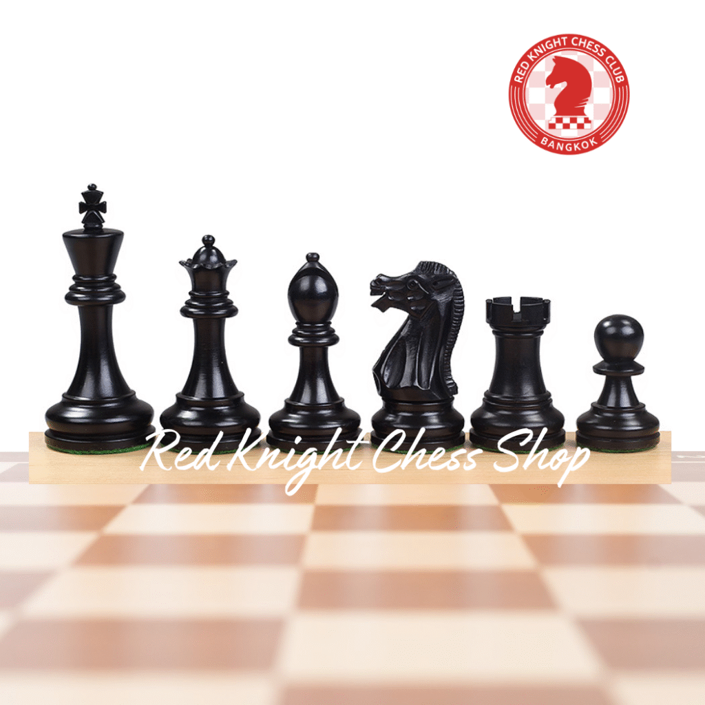 Executive Staunton Ebonised Wooden Chess Pieces - Red Knight Chess Club